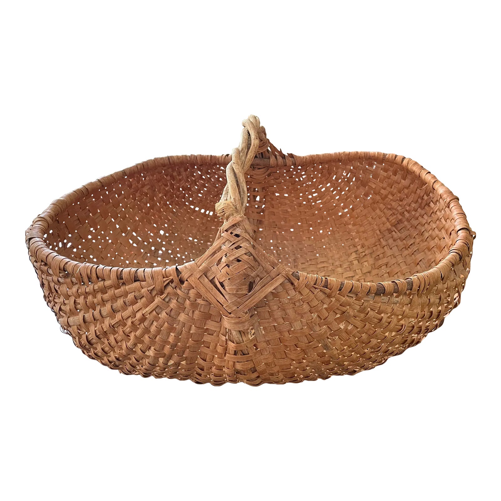 Mid 20th Century Vintage Large River Reed Basket With Twig Handle ...