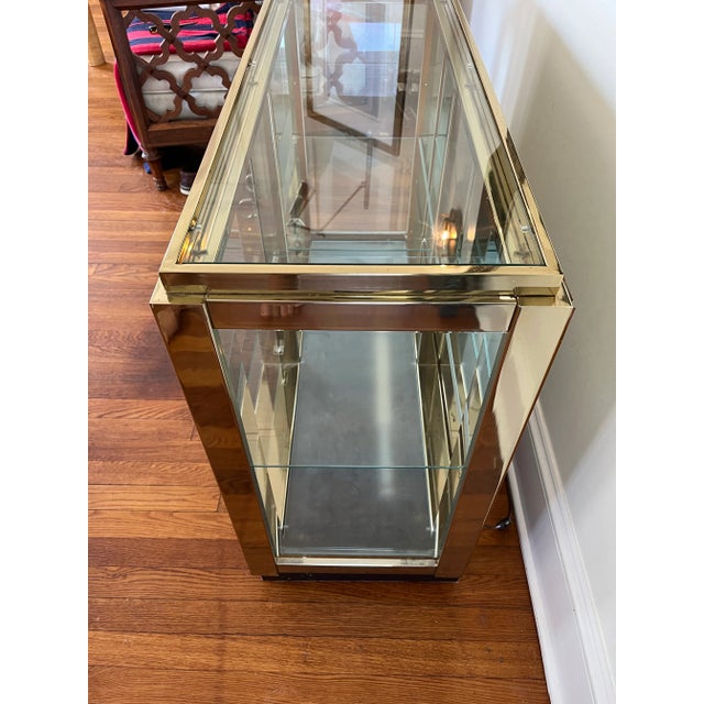 Renato Zevi Italian Brass and Glass Light Up Bar Cabinet | Chairish