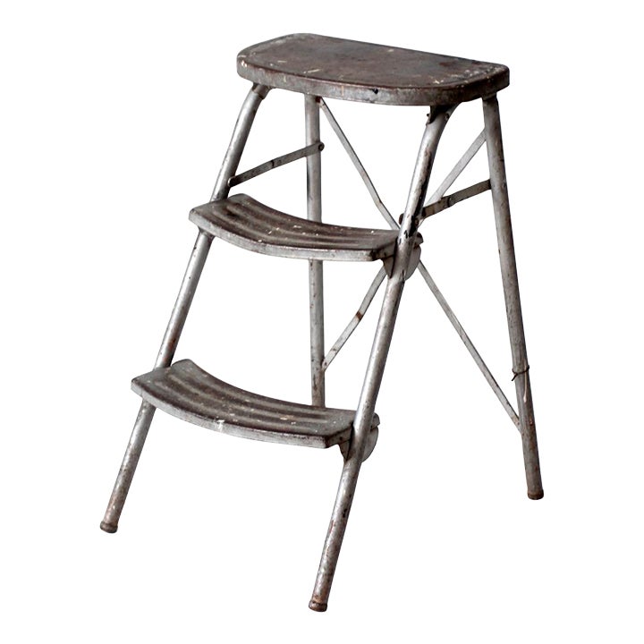Vintage Metal Folding Step Ladder | Chairish
