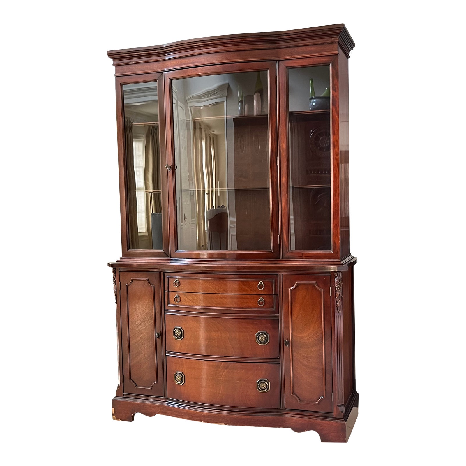 Vintage Duncan Phyfe Design Cabinet Hutch W Curved Glass Front | Chairish