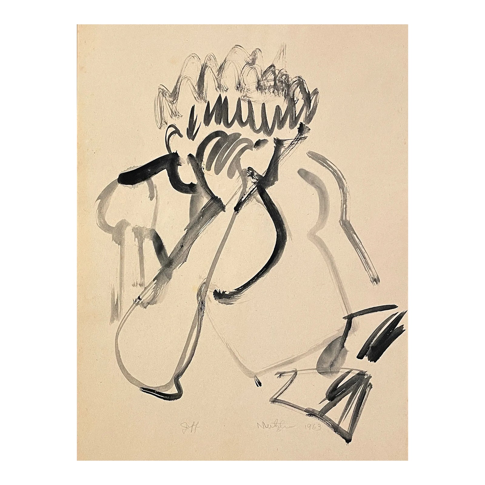 1963 Neil Meitzler Painting of Man Reading Book | Chairish