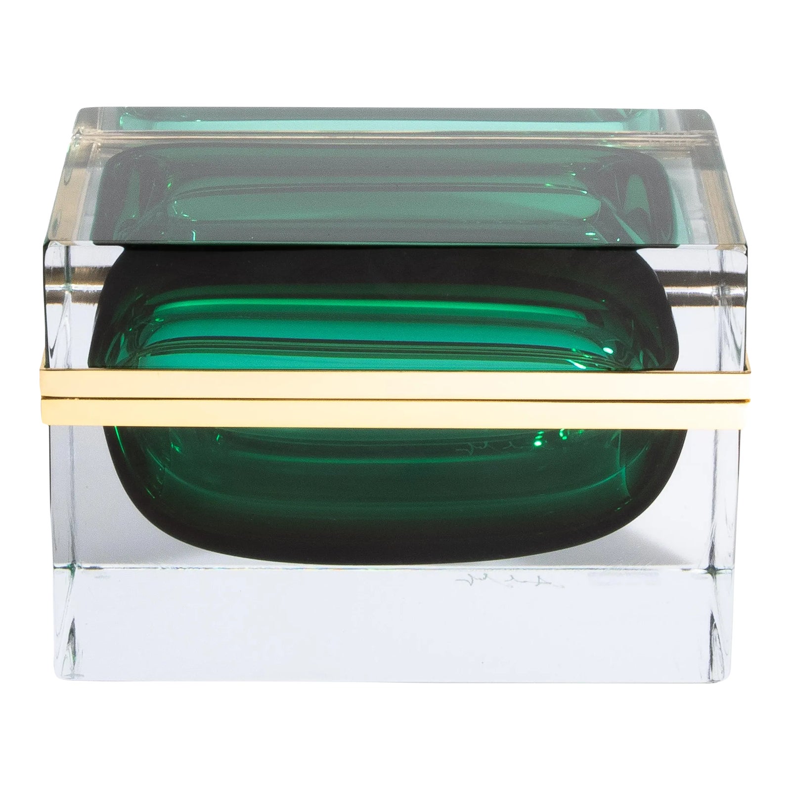 Hand Blown Murano Glass Box Giant in Emerald Green With Brass Fittings ...