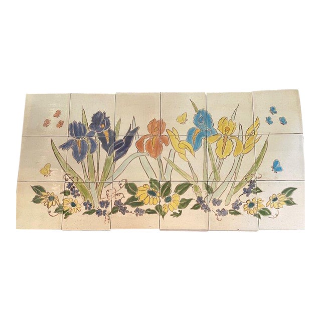 Mid-Century Floral Tile Backsplash - Set of 18 | Chairish