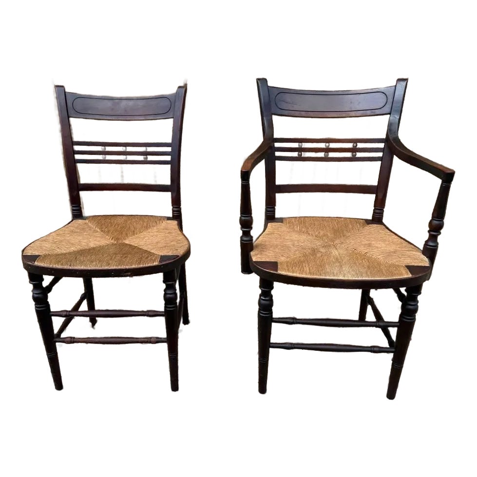 Early 20th Century Antique Federal Sheraton Style Rush Seat Dining ...
