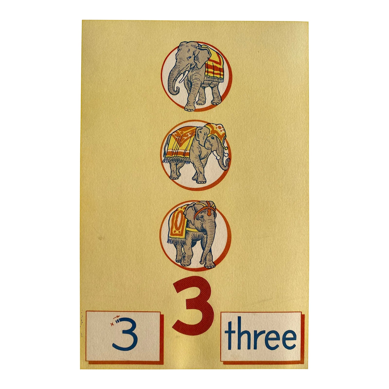 1960s Number 3 Counting Elephant Screen Print | Chairish