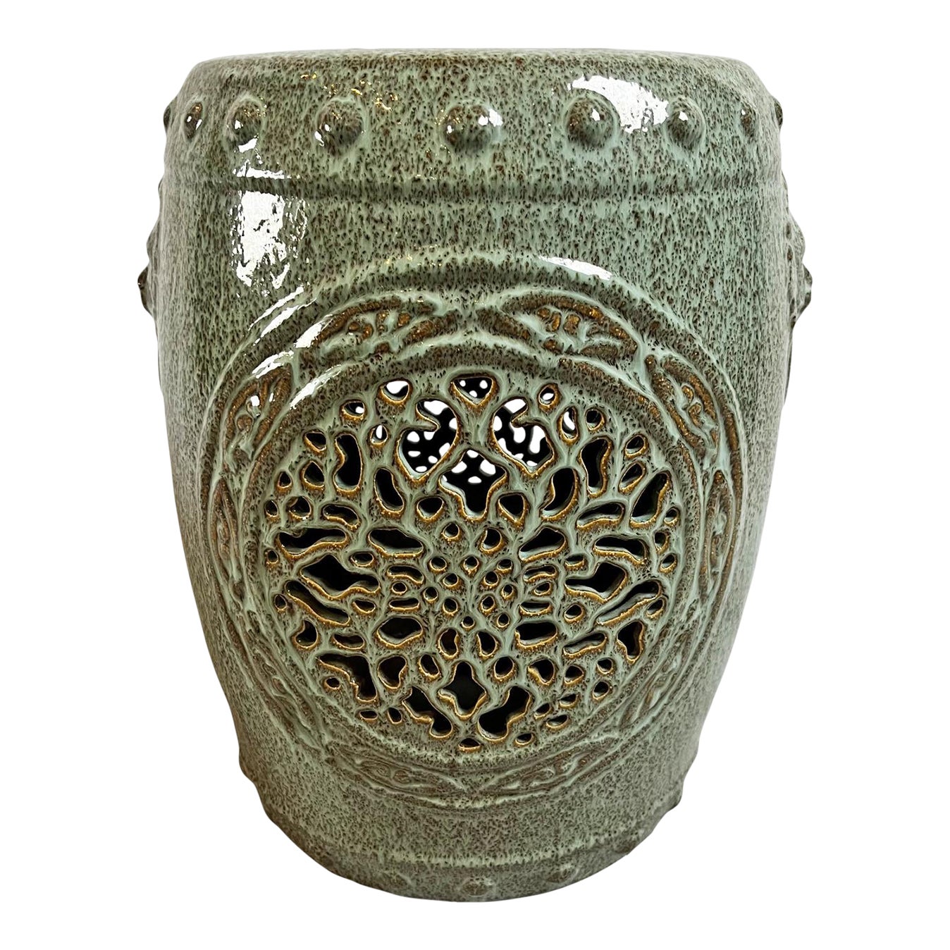 Green Medallion Ceramic Garden Stool | Chairish