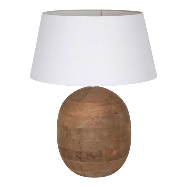 Teak Wood Oval Table Lamp | Chairish