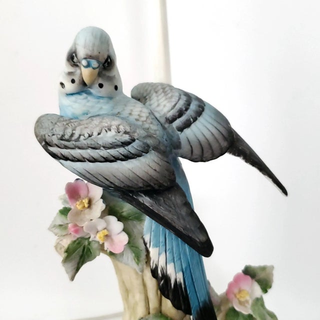 Vintage Bisque Porcelain Blue Parakeet Parrot Figurine Table Lamp - New ...