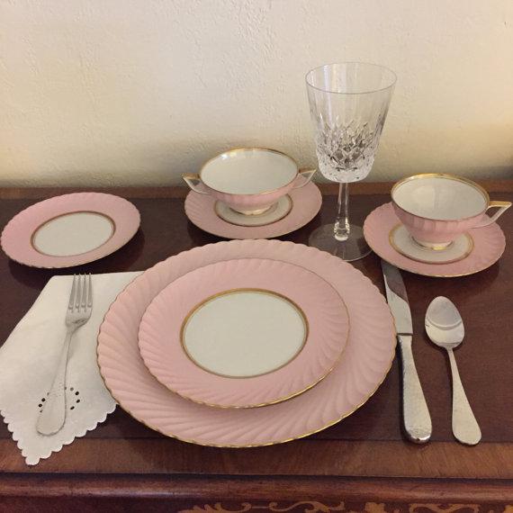 Royal Tettau Bavaria Pink & Gold China Dinnerware - Set of 45 | Chairish