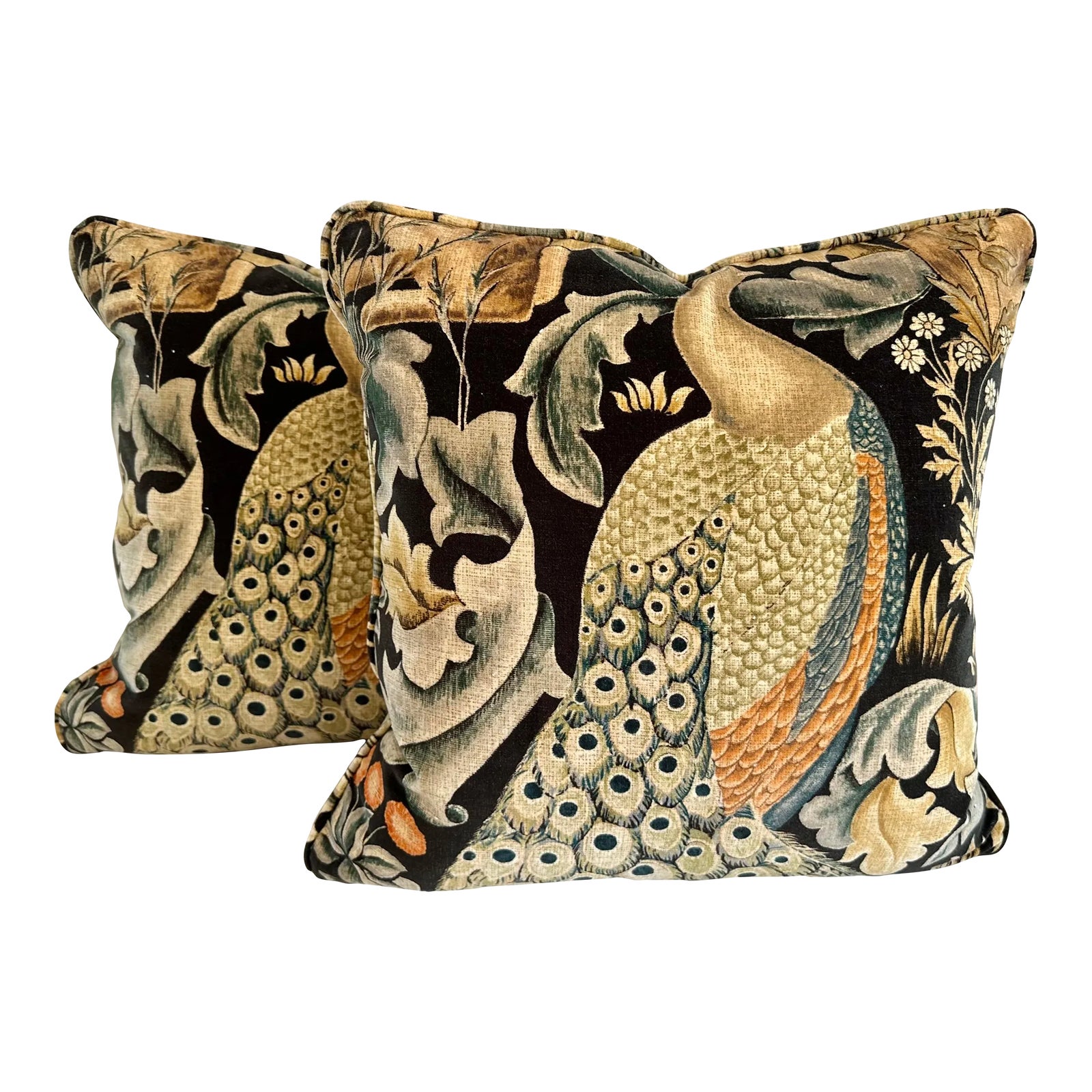Traditional Velvet Pillows in Morris and Co. Forest Fabric - a Pair ...