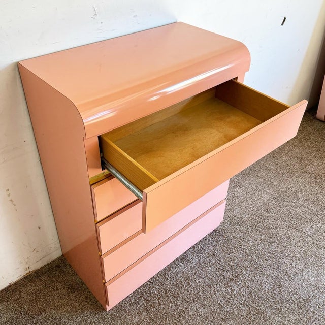 Postmodern Pink Lacquer Laminate Waterfall Highboy Dresser With Gold ...