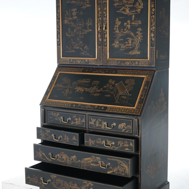 Late 20th Century Chinoiserie Decorated Ebonized, Gilt, & Red Lacquered ...
