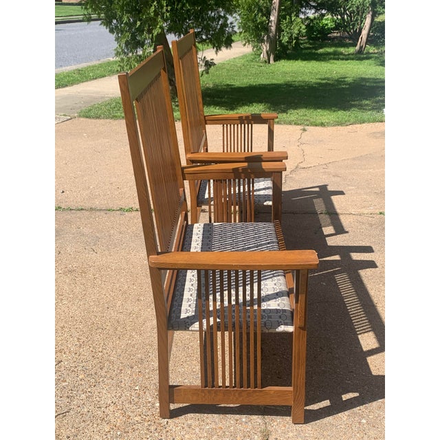 Late 20th Century Stickley Attributed Mission Oak Spindle Bench Pair ...