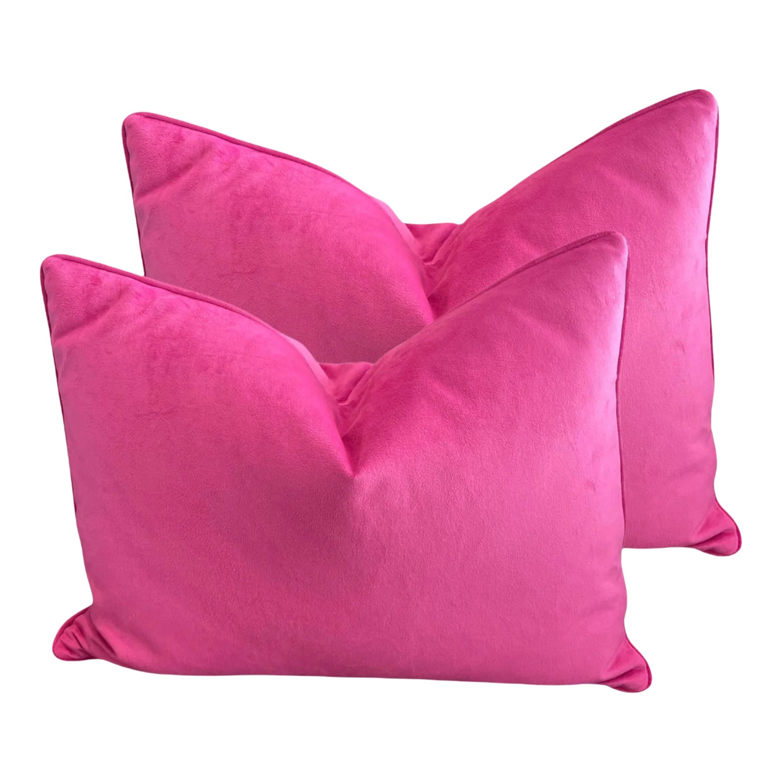 Early 21st Century Retro Pink Velvet Pillows- a Pair | Chairish