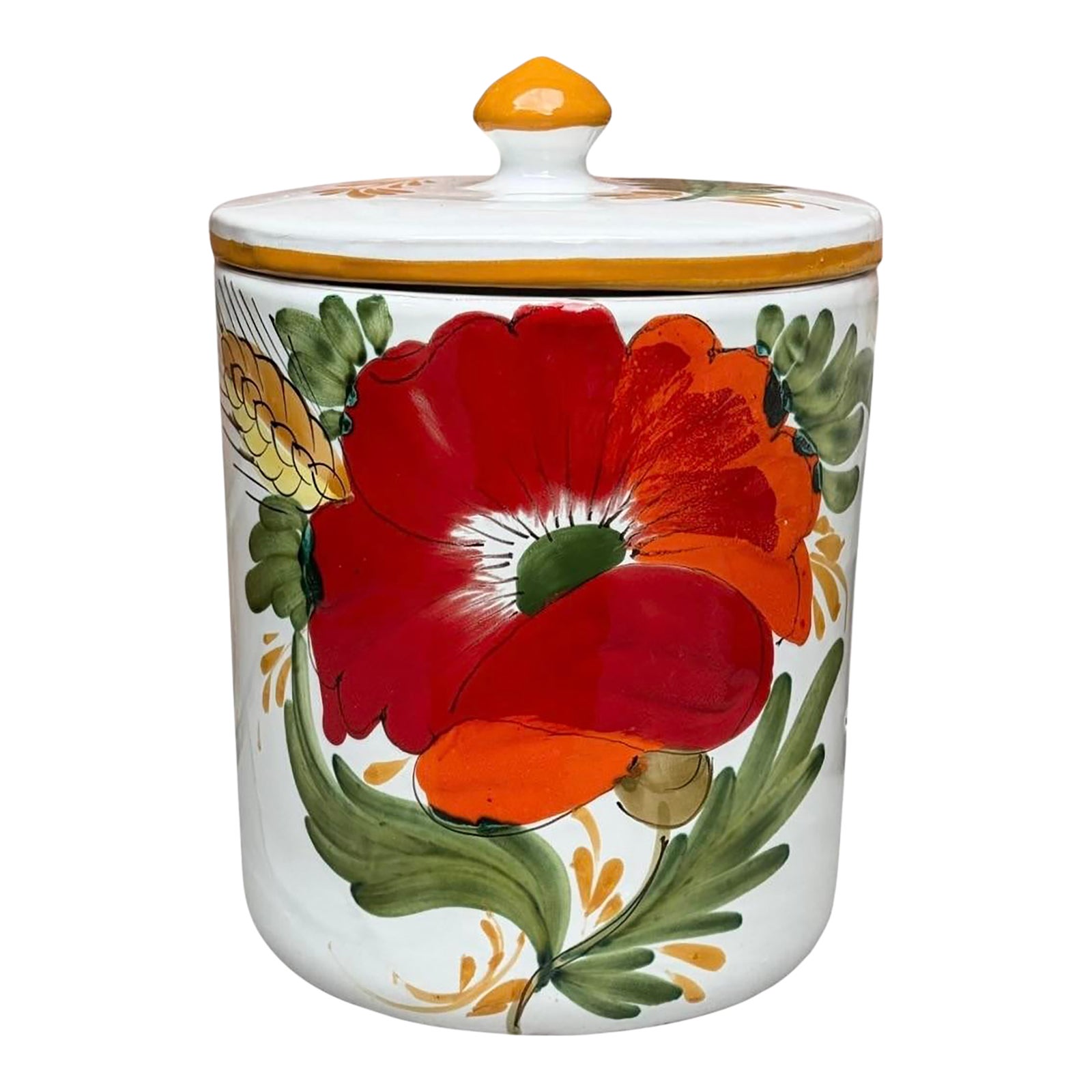 Vintage Hand Painted Italian Pottery Lidded Canister / Biscotti Jar - 9 ...