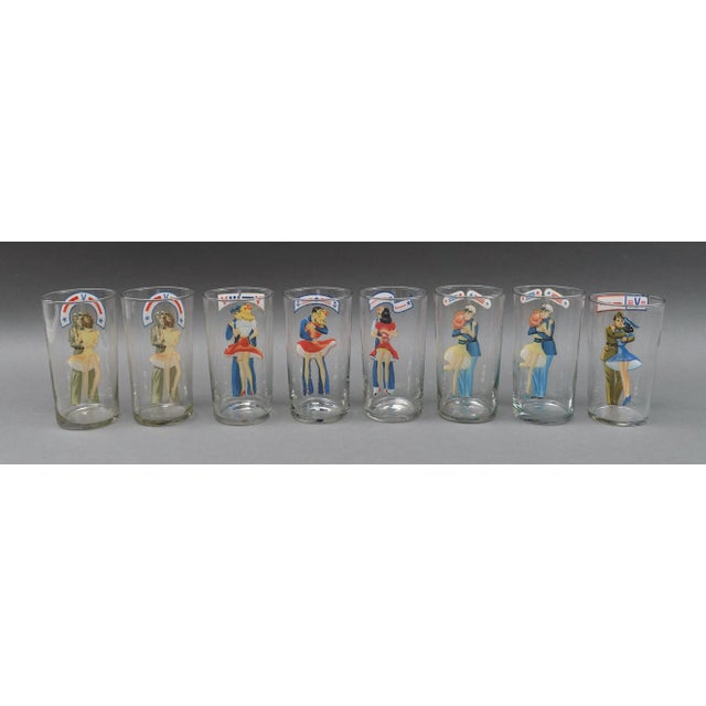 Wwii Homefront Military Peek A Boo Pin Up Risqué Girlie Barware Glasses
