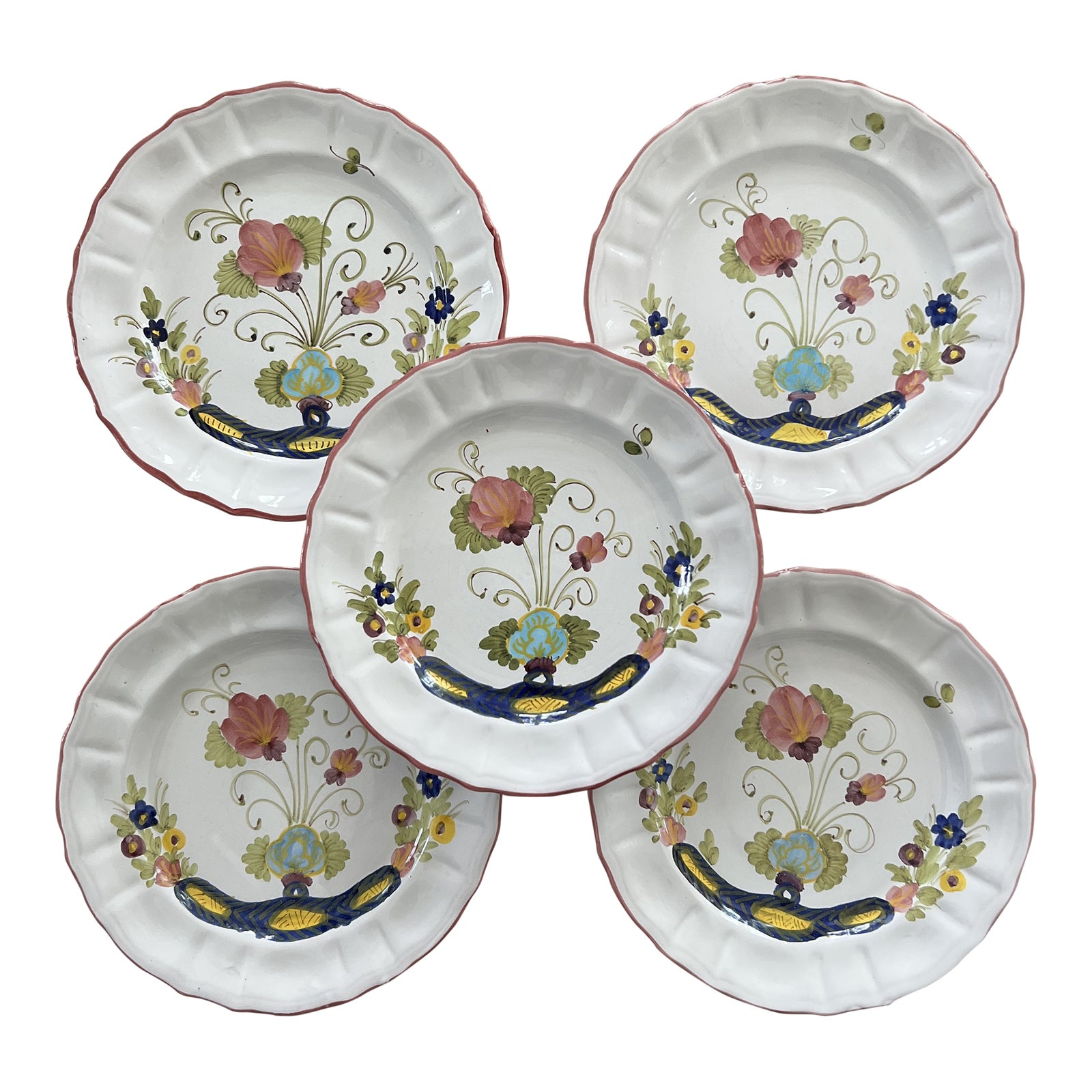 Vintage Hand Painted Italian Carnation Dinner Plates- Set of 5 | Chairish