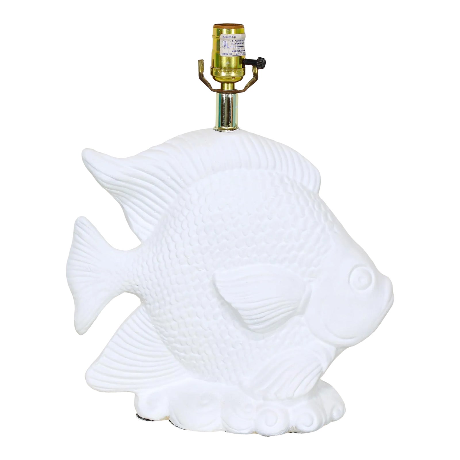 1970's White Plaster Gesso Fish Table Lamp | Chairish
