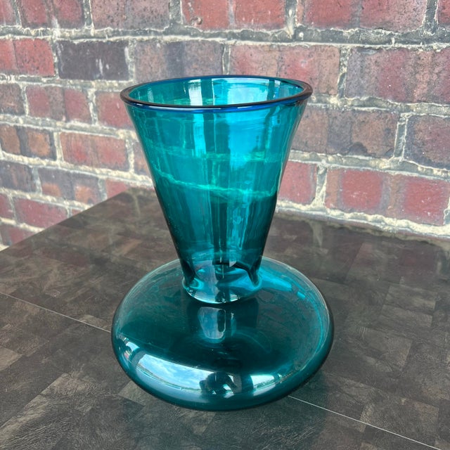 Blenko Teal Blue Glass Vase 12” Tall | Chairish