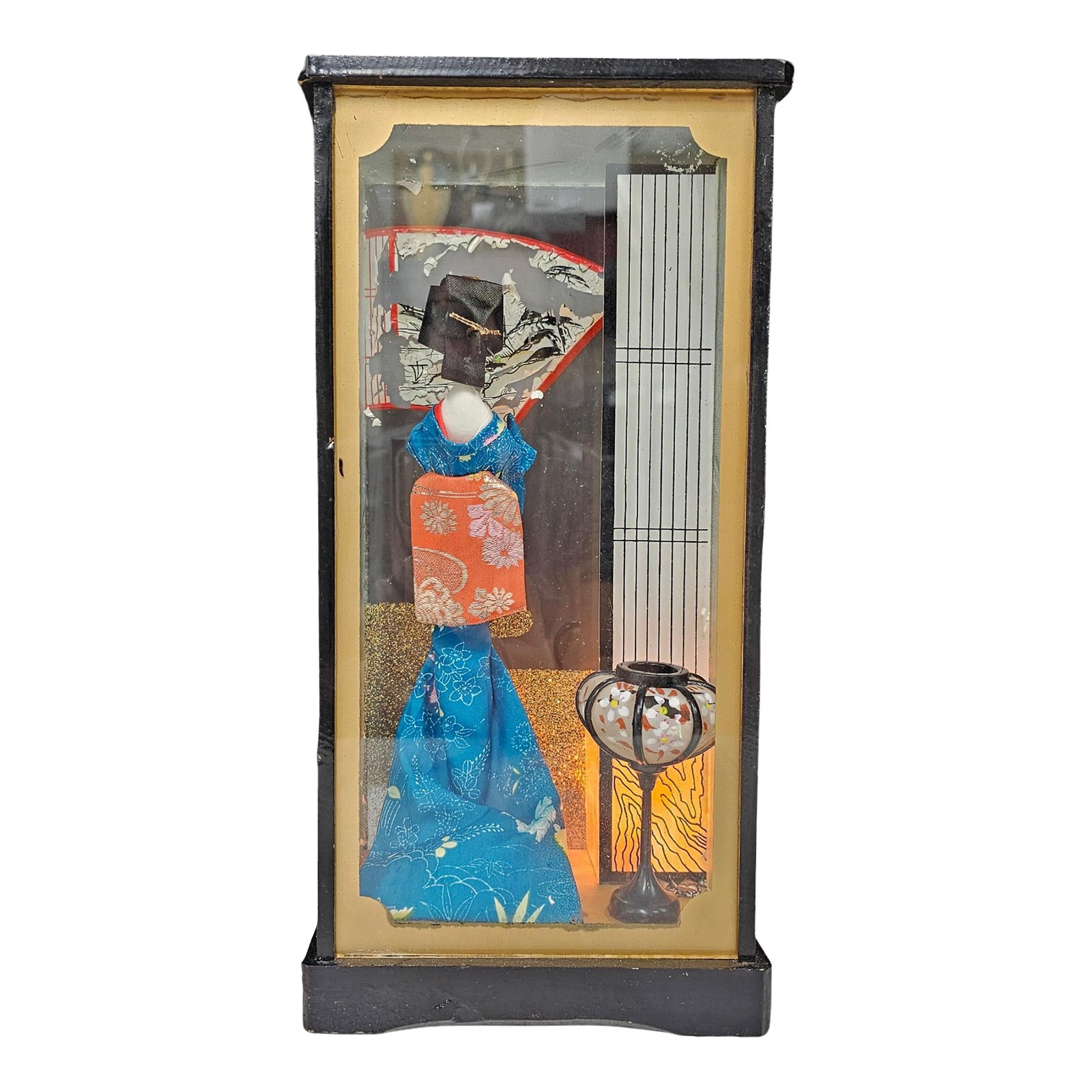 Japanese Shadow Box Lamp Diorama Geisha Scene 13" H | Chairish