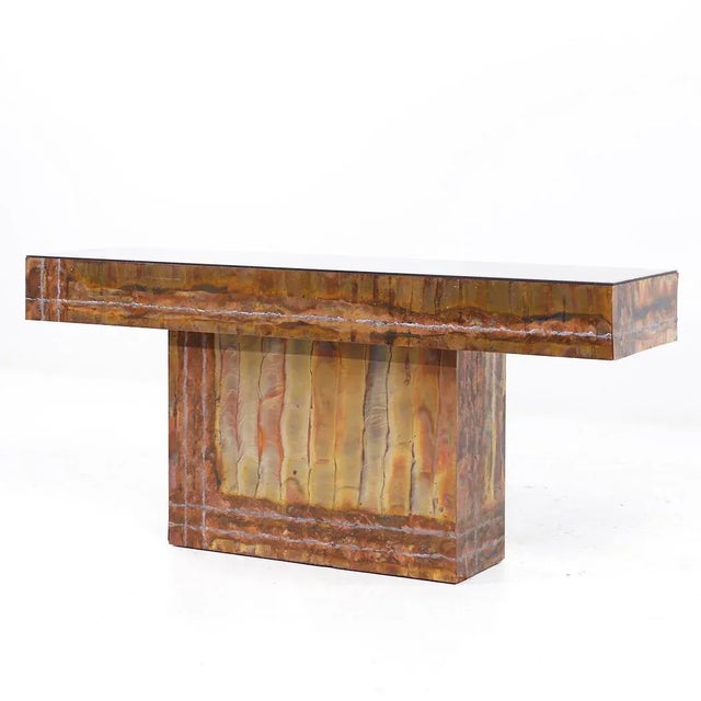 Mid Century Brutalist Copper Console Table | Chairish