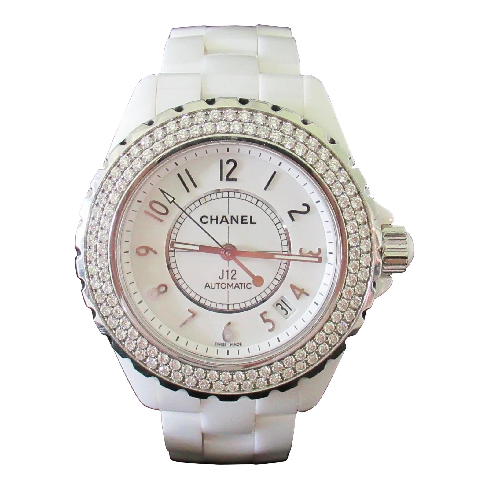 Chanel J12 Automatic Model Stainless Steel White Ceramic Pave Bezel ...