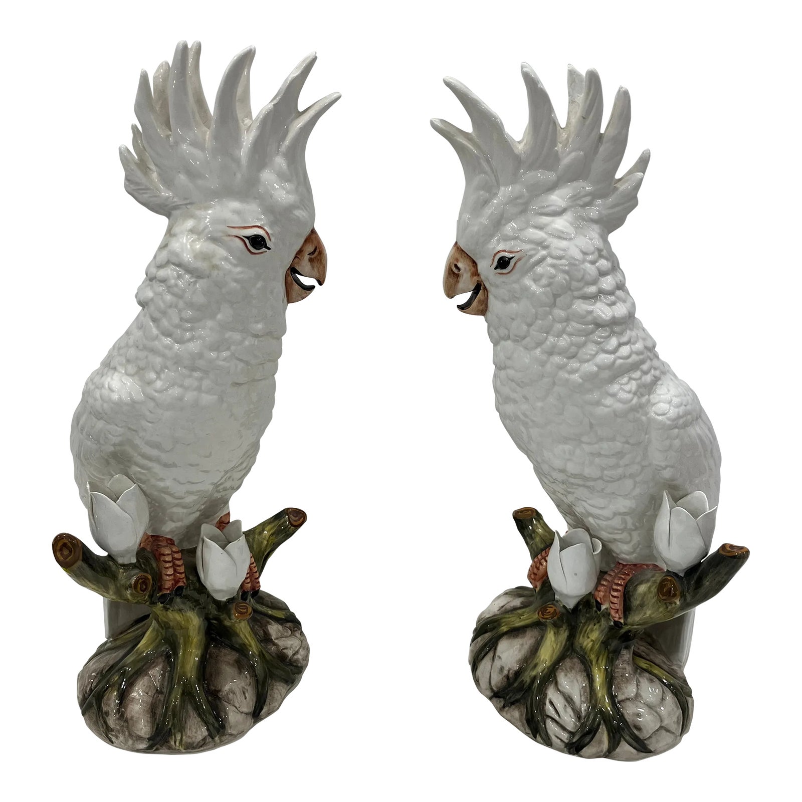 Pair of 1960s Italian Ceramic Cockatoos | Chairish