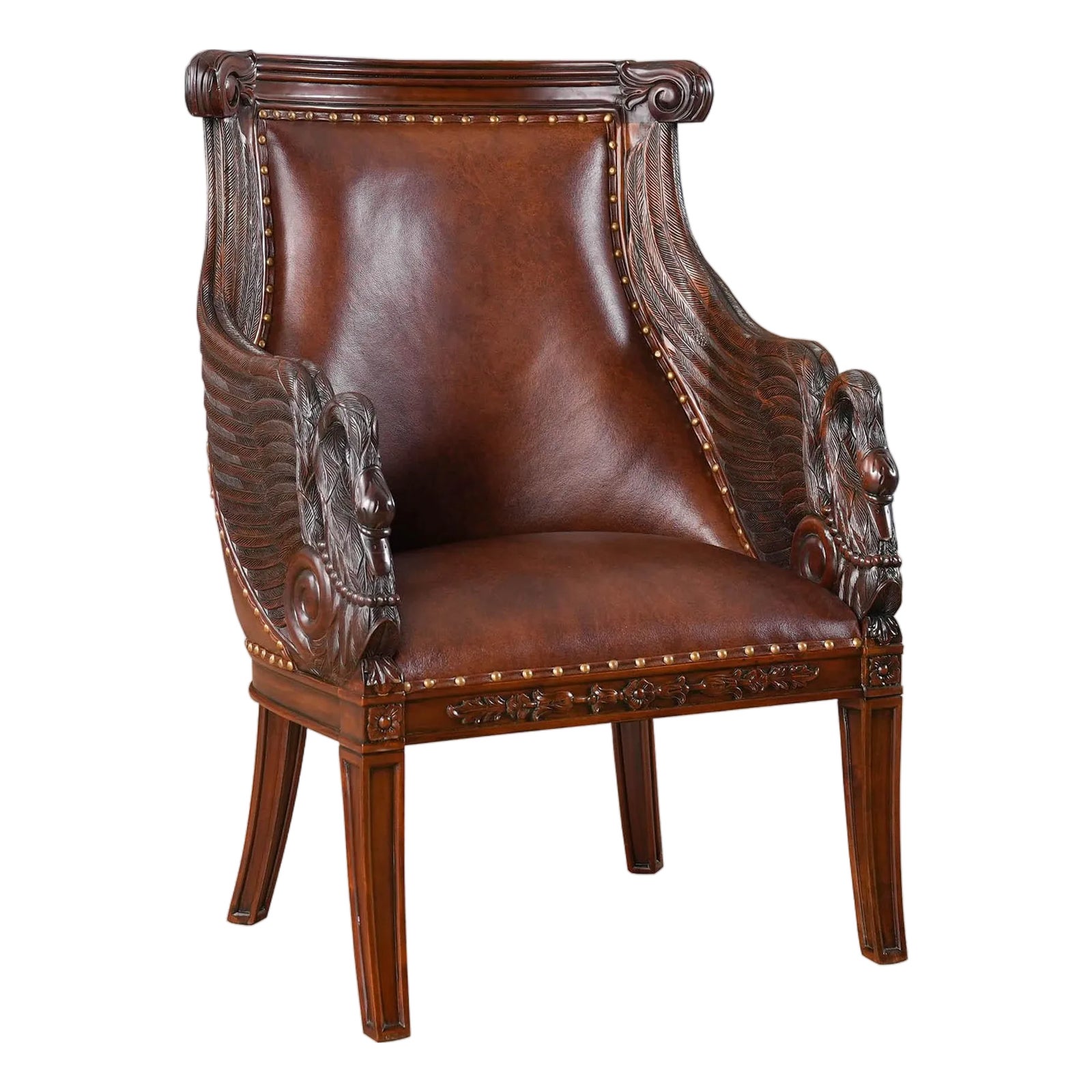 Leather Swan Arm Chair | Chairish