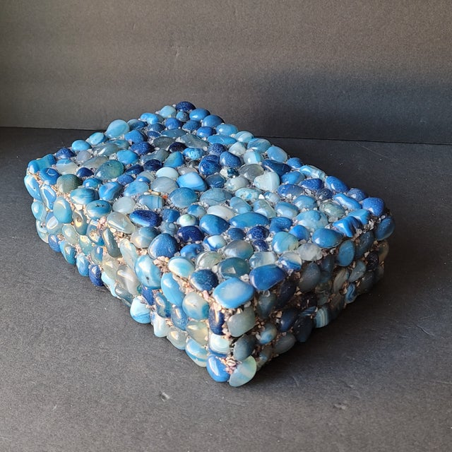 Mid 20th Century Large Vintage Blue Agate Stone Covered Decorative Box ...