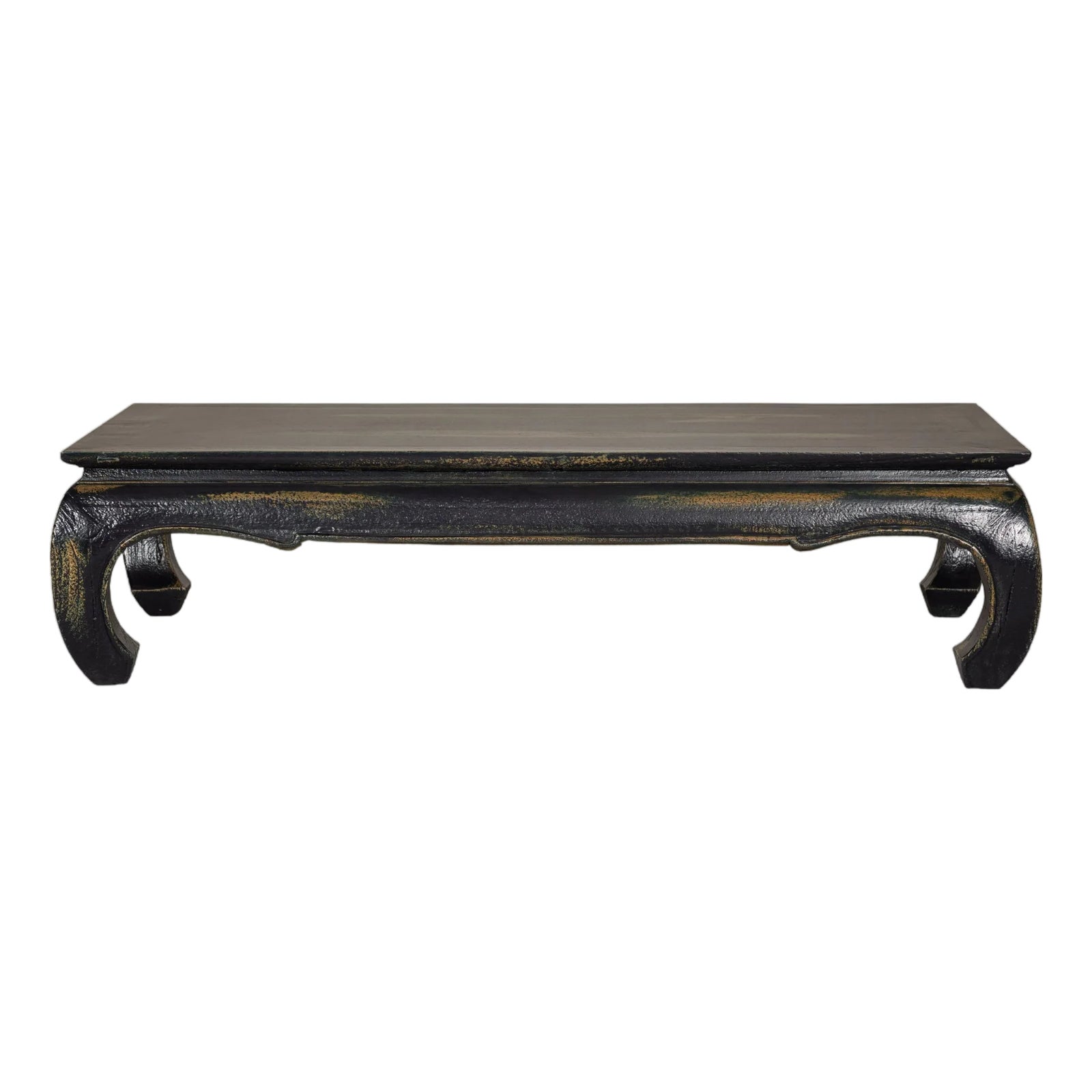 Distressed Dark Blue Chow Leg Coffee Table with Ocher Accents and ...