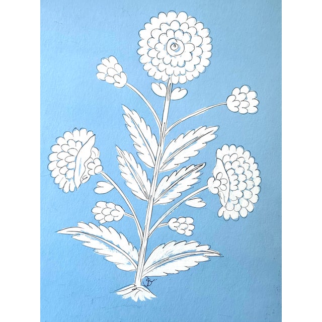 Original Hand-Painted Jaipuri Blue Floral Motif Painting | Chairish