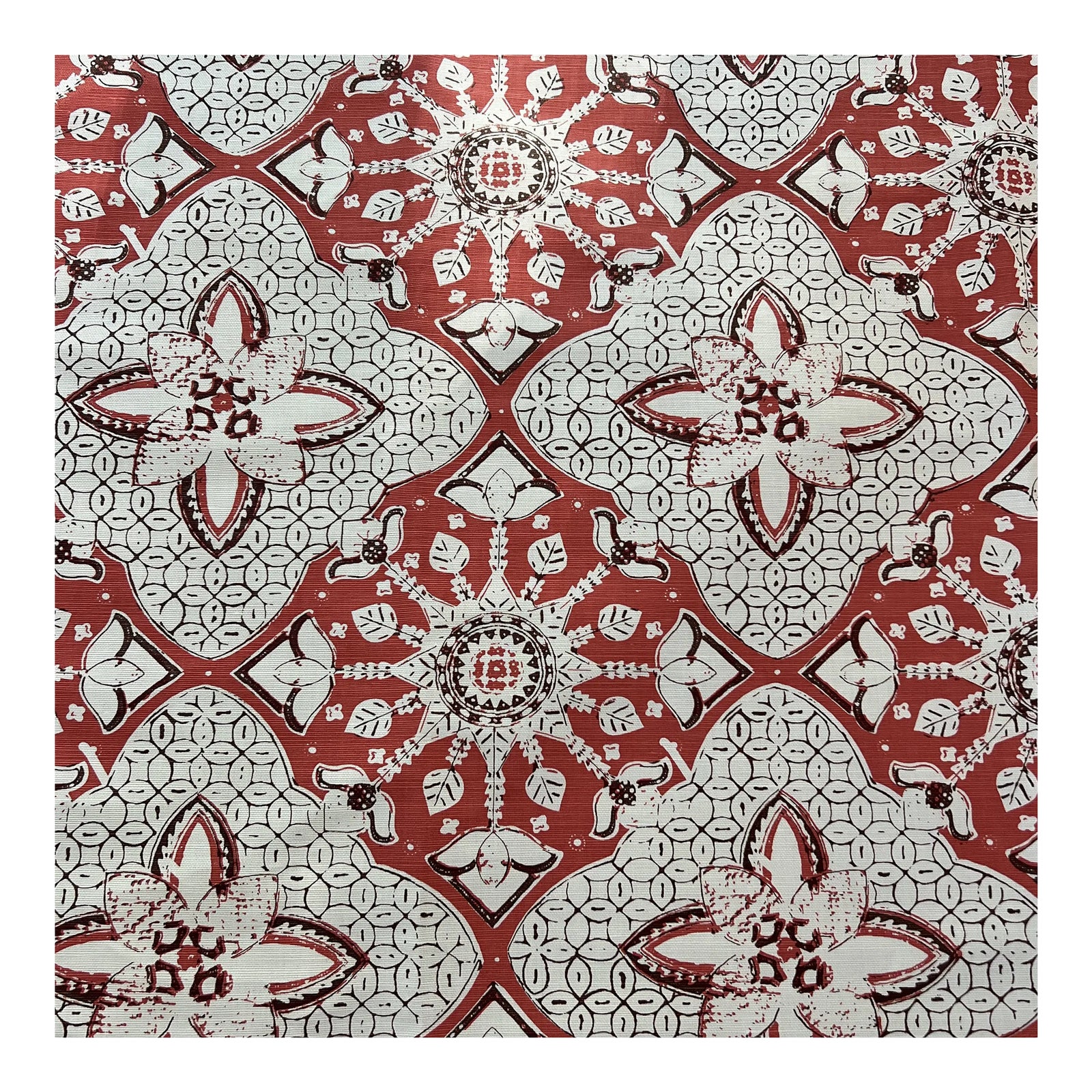 Quadrille Red Cotton Linen Batik Fabric- 2/3 Yard | Chairish