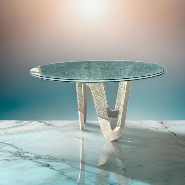 Crackle Glass Iconic Foyer-Dining table with Sculptural Modern Curved ...