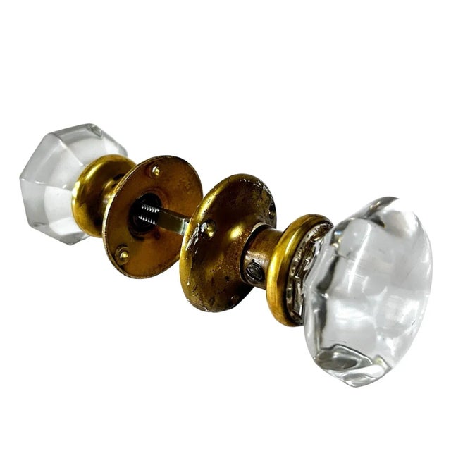 Early 1900s American Glass Knobs With Brass Rosettes - A Pair | Chairish