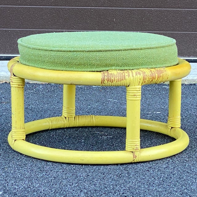 Vintage Round Rattan Footstool | Chairish