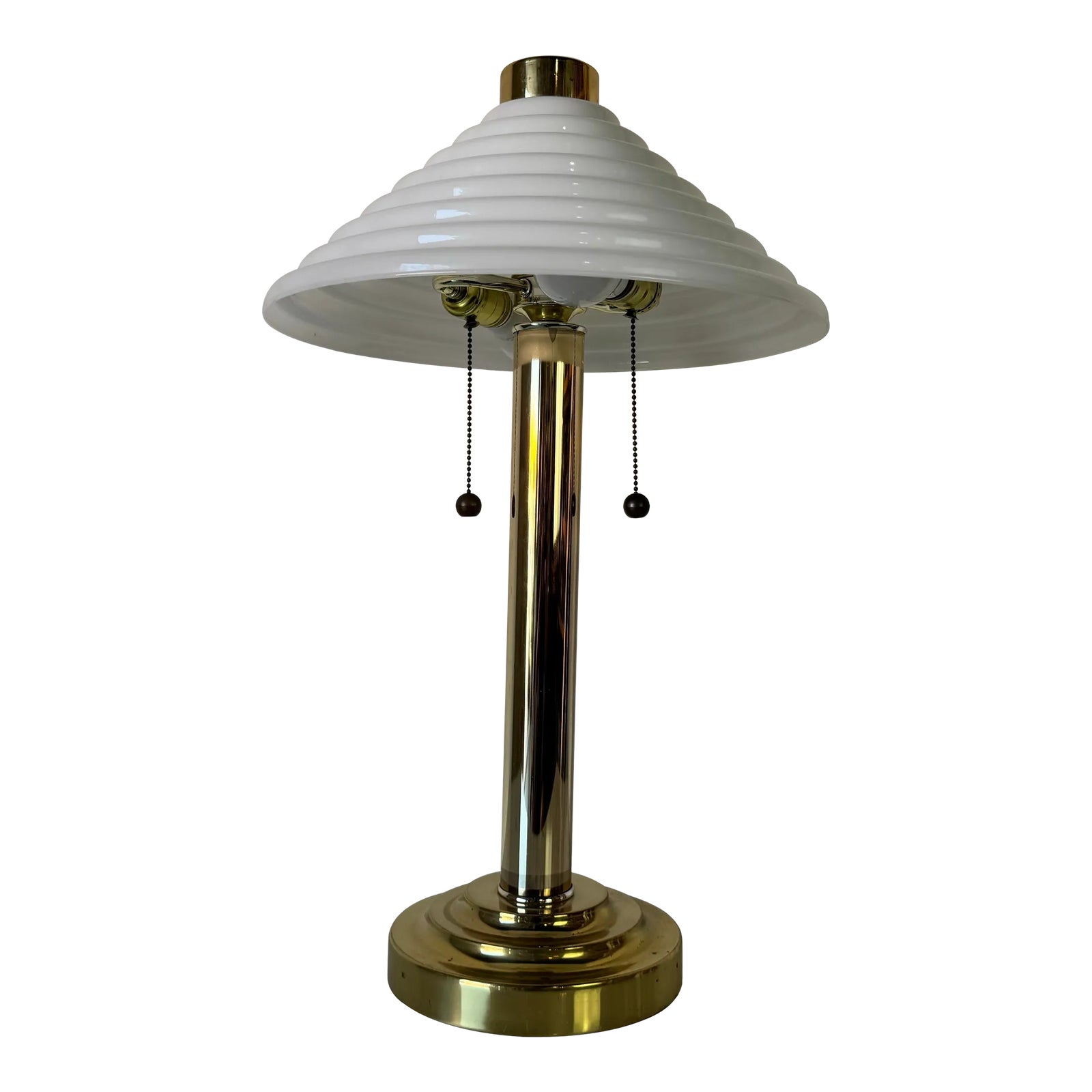 1980's Post Modern Art Deco - Style Brass Table Lamp W/ White Opaline ...