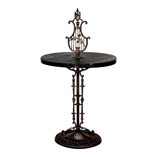 Antique Oscar Bach Iron & Marble Oval Side Table Occasional Stand ...