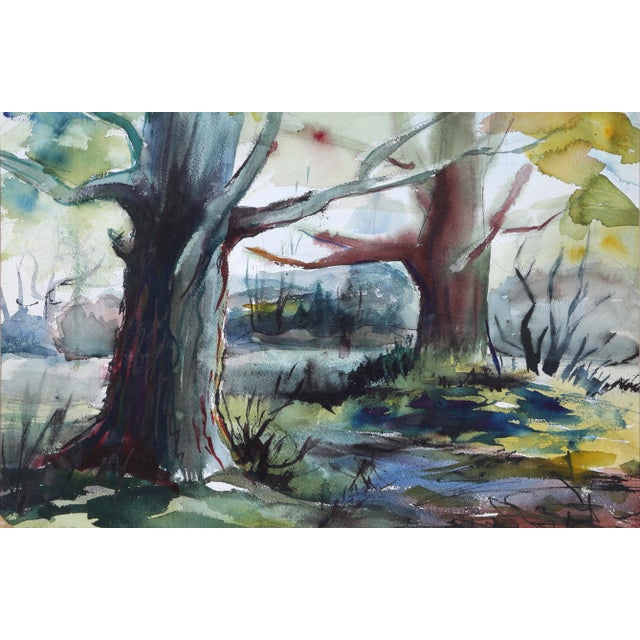 1950s "Two Trees P2.38" Watercolor Painting by Eve Nethercott | Chairish