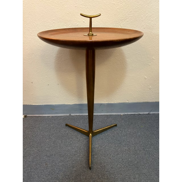 Osvaldo Borsani Solid Brass + Walnut Tri-Leg Table C1960s | Chairish