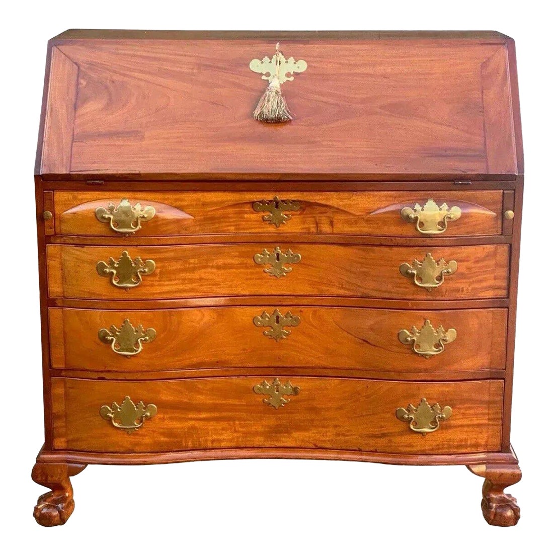 18th Century Antique Boston Mahogany Chippendale Oxbow Desk With Ball ...
