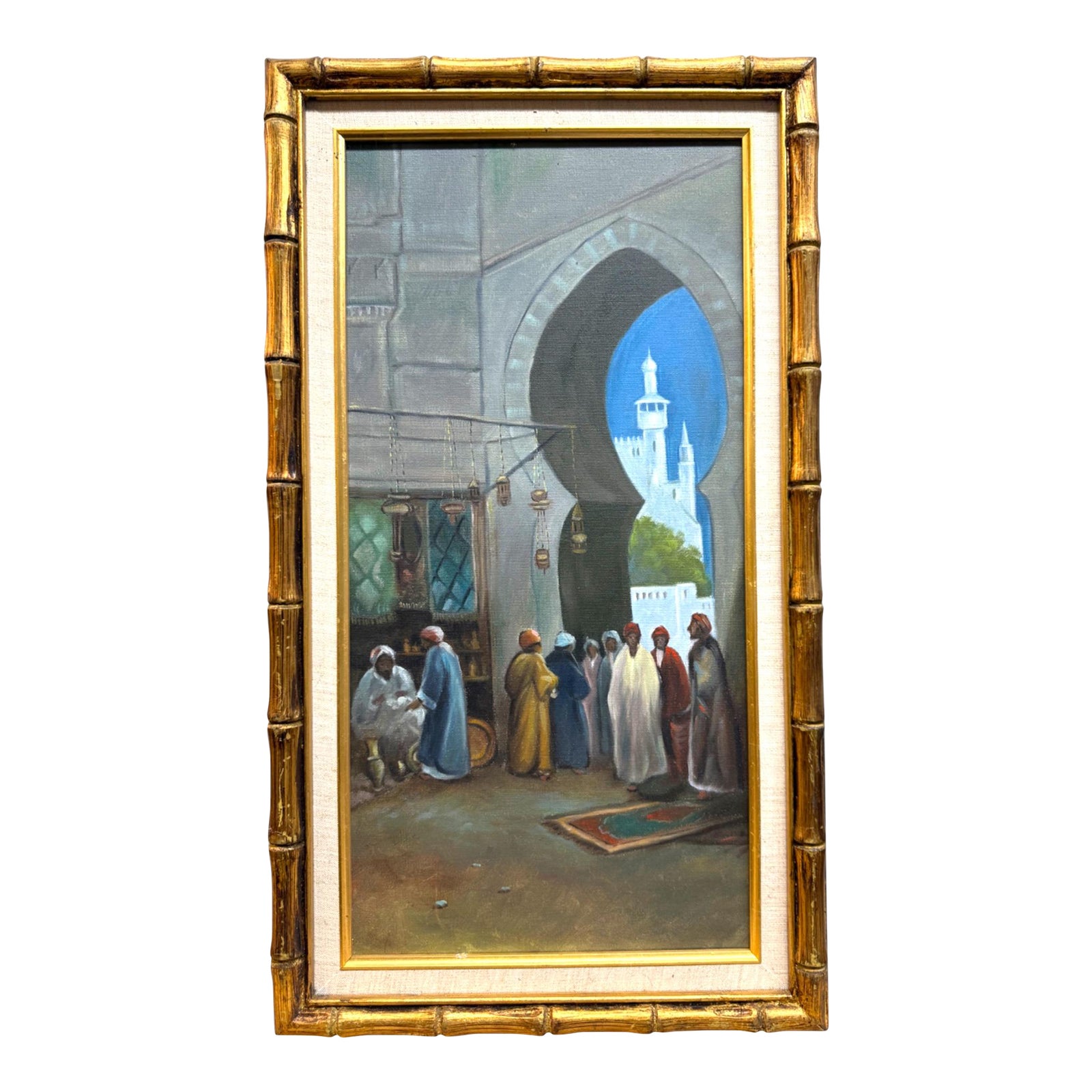 A Middle Eastern Oil on Canvas Painting of a Daily Bazaar | Chairish