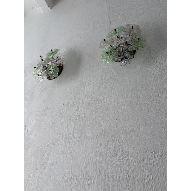 Rare Set Mid-Century Seguso Green Murano Flowers Blown Sconces, Circa ...