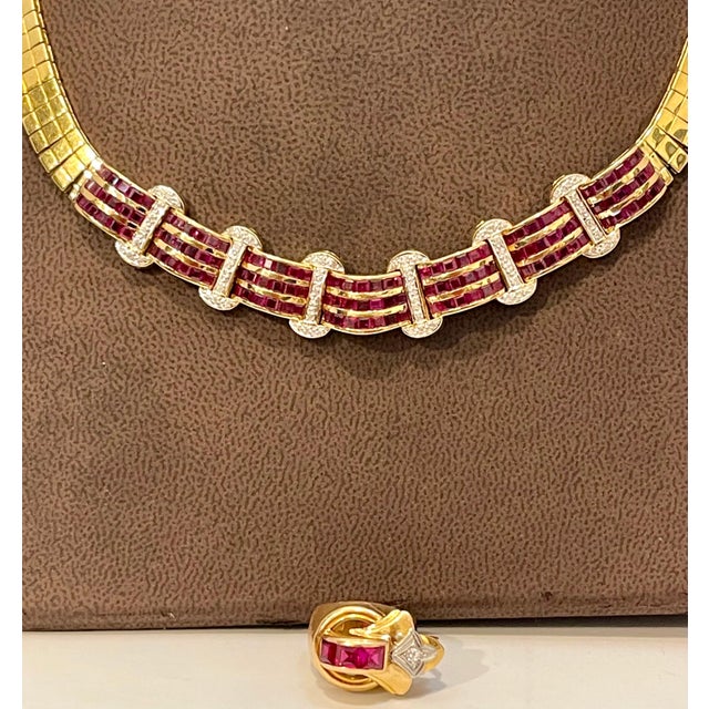 Natural 7Ct Ruby & 2 Ct Diamond Necklace 18 Karat Yellow Gold with Ring ...