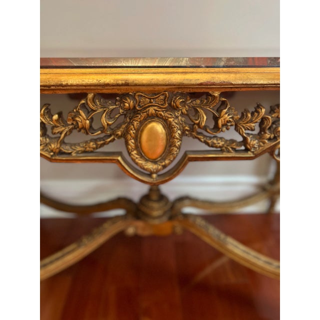 1990s Vintage Rococo Italian Gold Wood Granite Console Table | Chairish