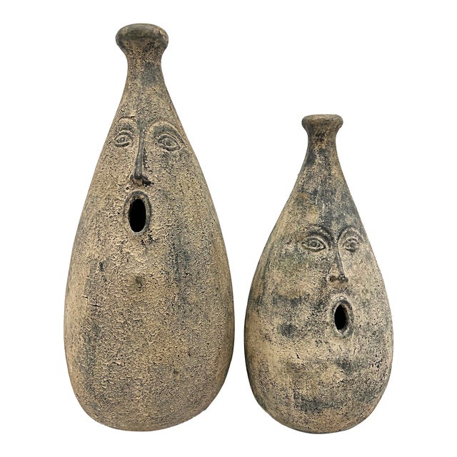 Over-Scale Mid-Century Pottery Figurative Face Vases- Pair | Chairish