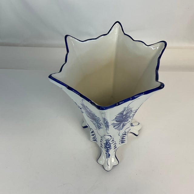 1970s Vintage Italian Hand Painted Delft Blue & White Tri-Footed Vase ...