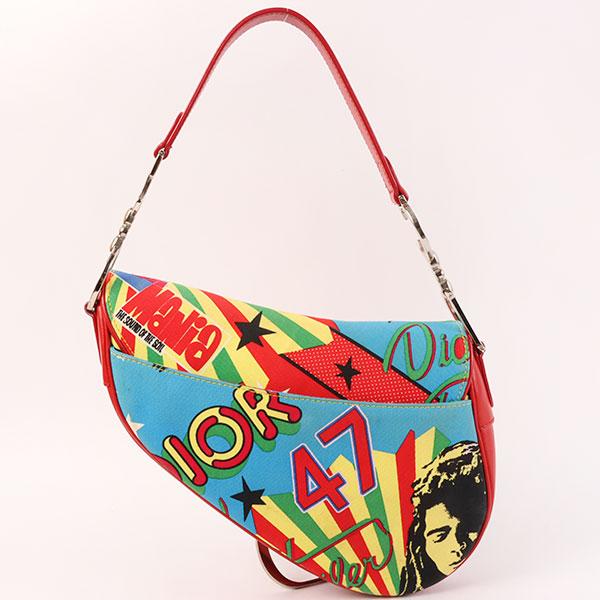 Dior Canvas Rasta Mania Saddle Bag Red/Multi | Chairish