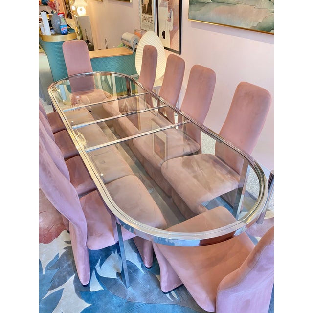 1980's Extendable Chrome and Glass Oval Dining Table by Design ...
