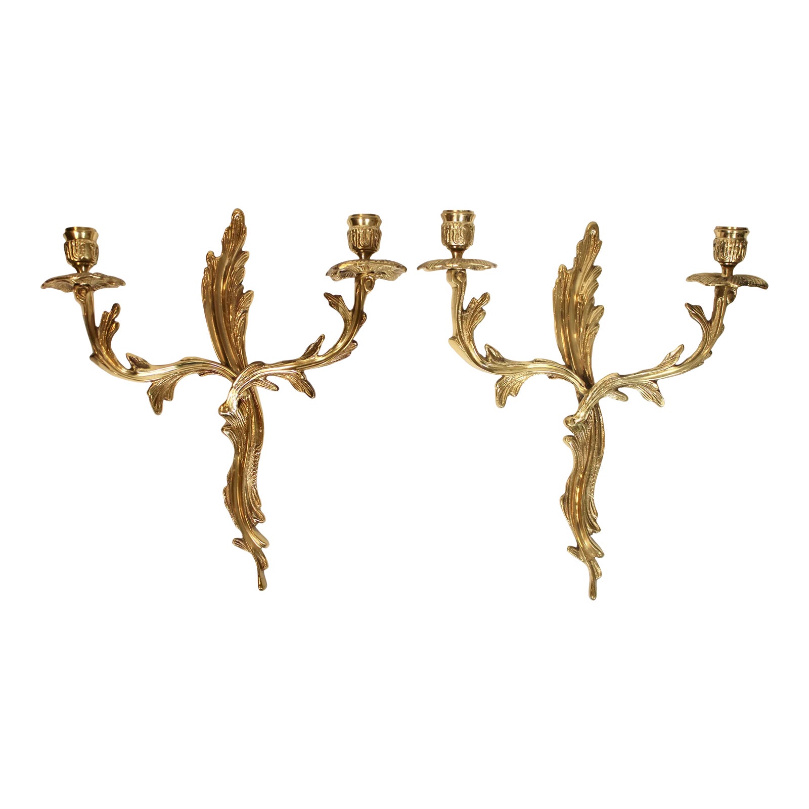Mid 20th Century French Rococo Brass Sconces | Chairish