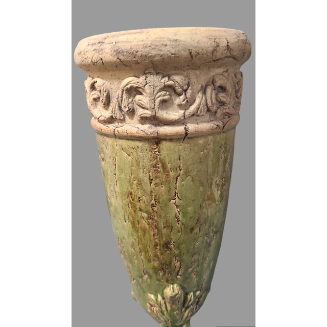 Late 20th Century Large Hosley Ornate Moss Green Heavy Glazed Pottery ...